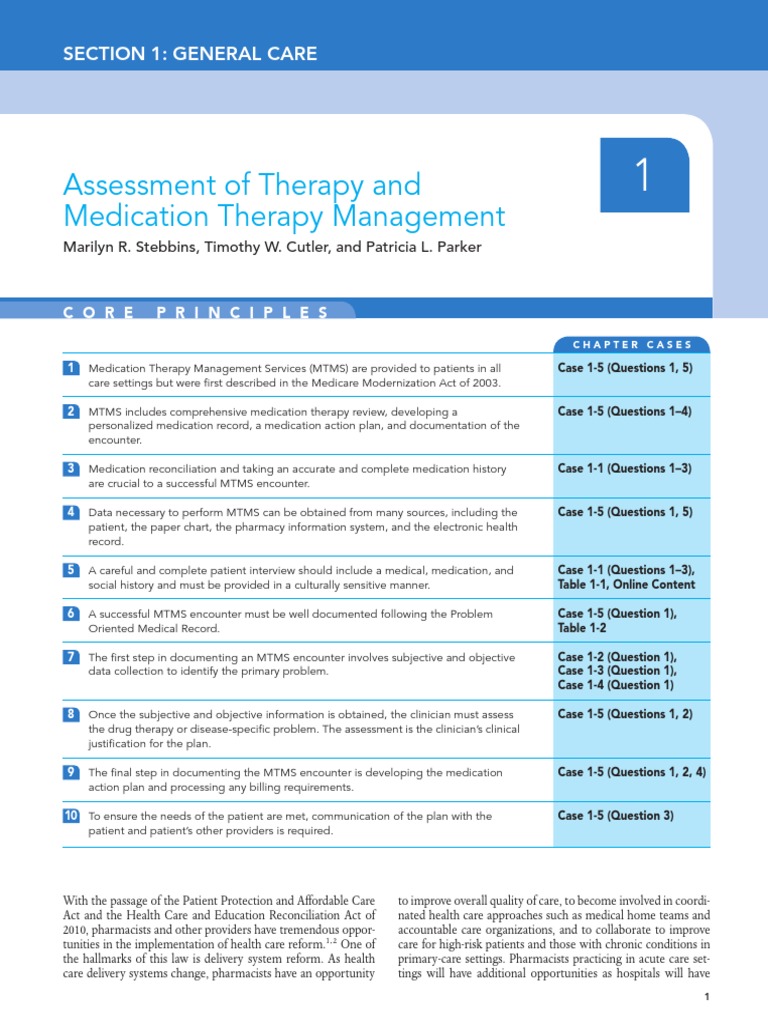 Assessment of Therapy and Medication Therapy Management: Section 1 ...
