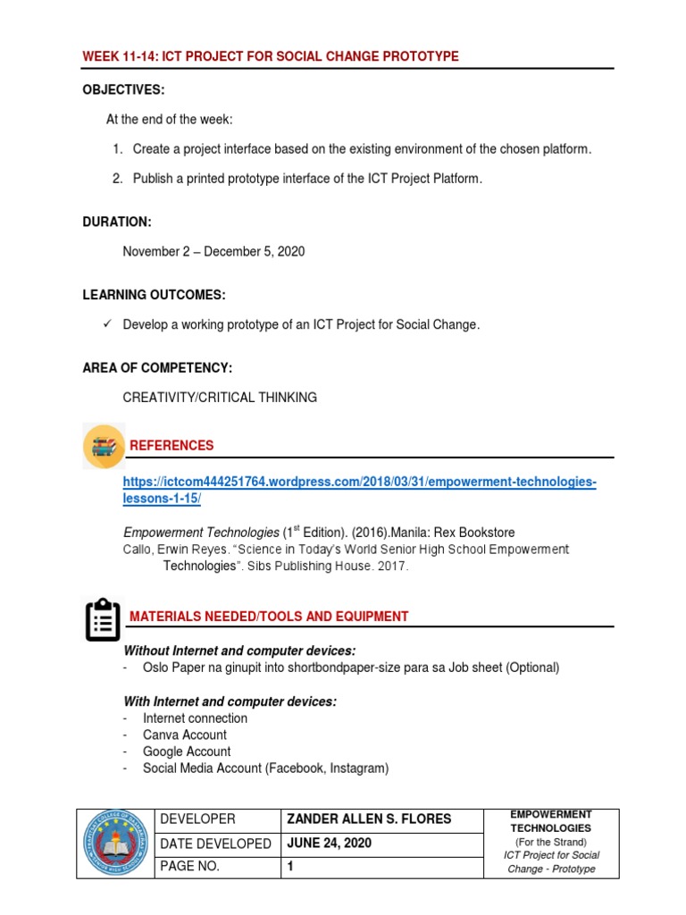 EMPOWERMENT TECHNOLOGIES-ICT Project Prototype PDF | PDF | Social Media ...