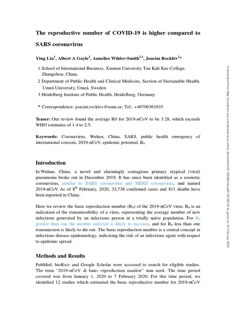 The Reproductive Number of COVID-19 Is Higher Compared To SARS ...
