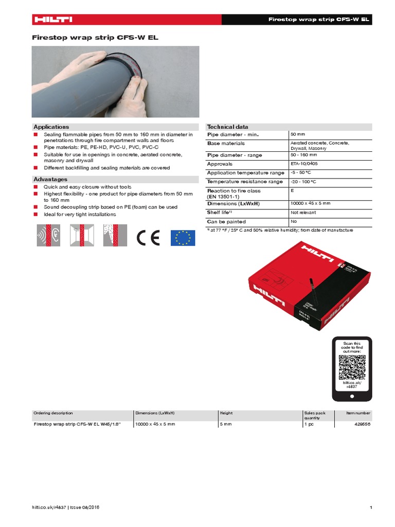 Firestop Wrap Strip CFS-W EL: Technical Data Applications | PDF | Pipe ...