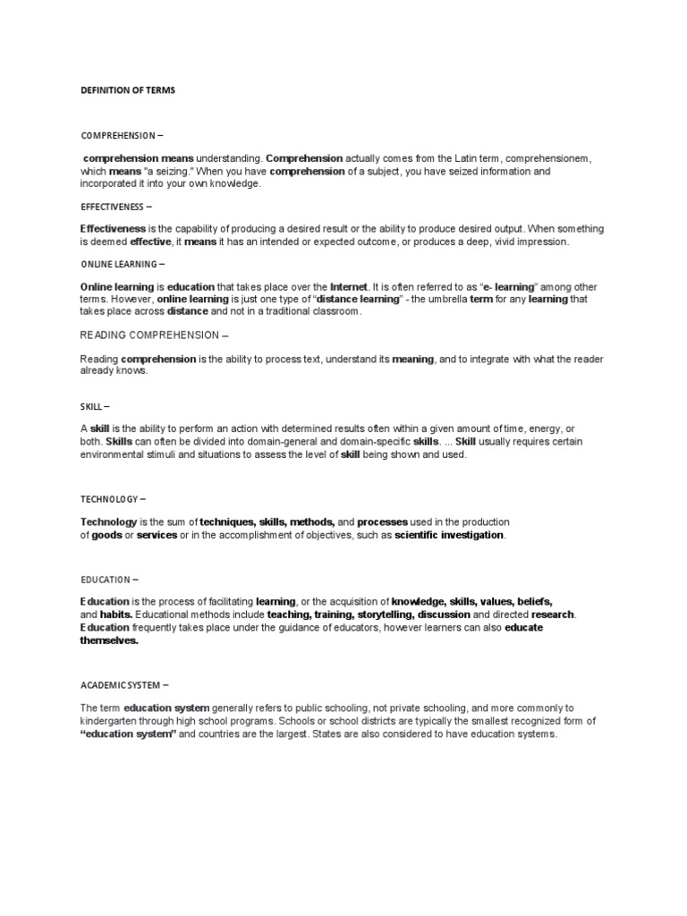 Comprehension - : Definition of Terms | PDF | Educational Technology ...