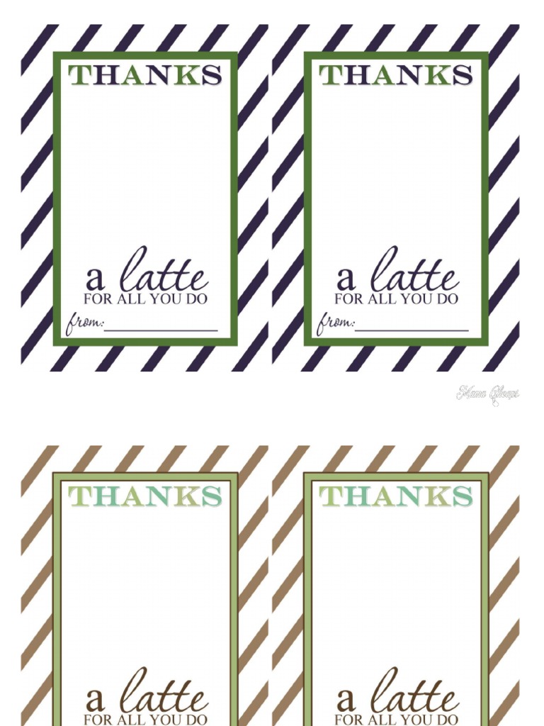 Thanks A Latte Printable Cards | PDF