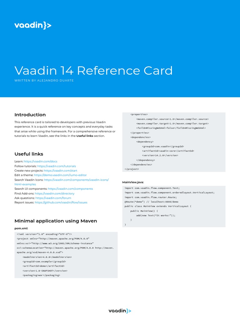Vaadin 14 Reference Card | PDF | Java Servlet | Cascading Style Sheets