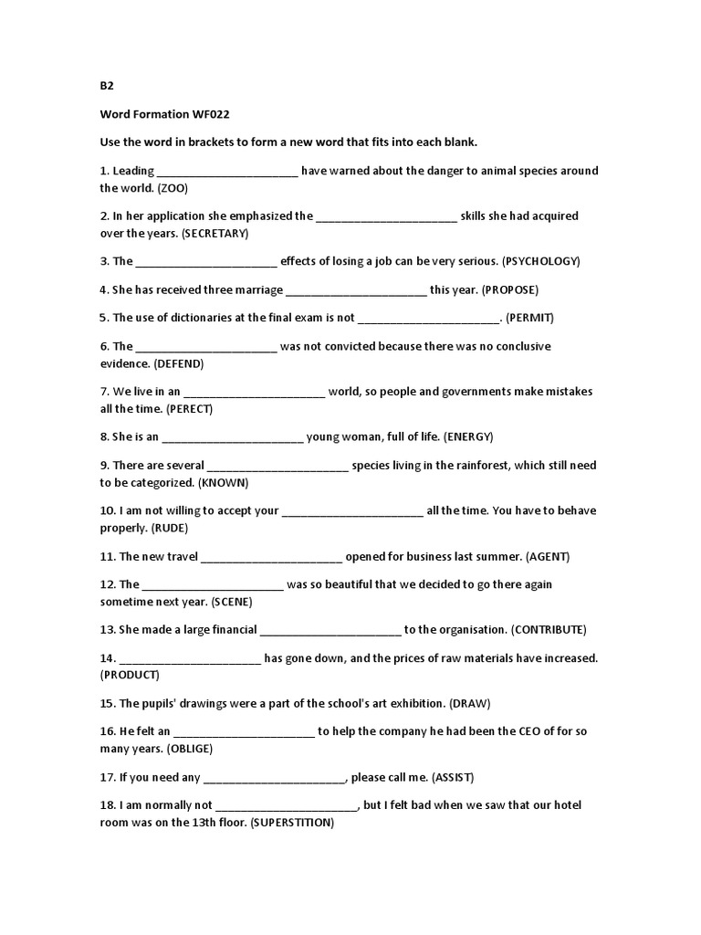 B2 Word Formation Exercises PDF | PDF | Language Arts & Discipline