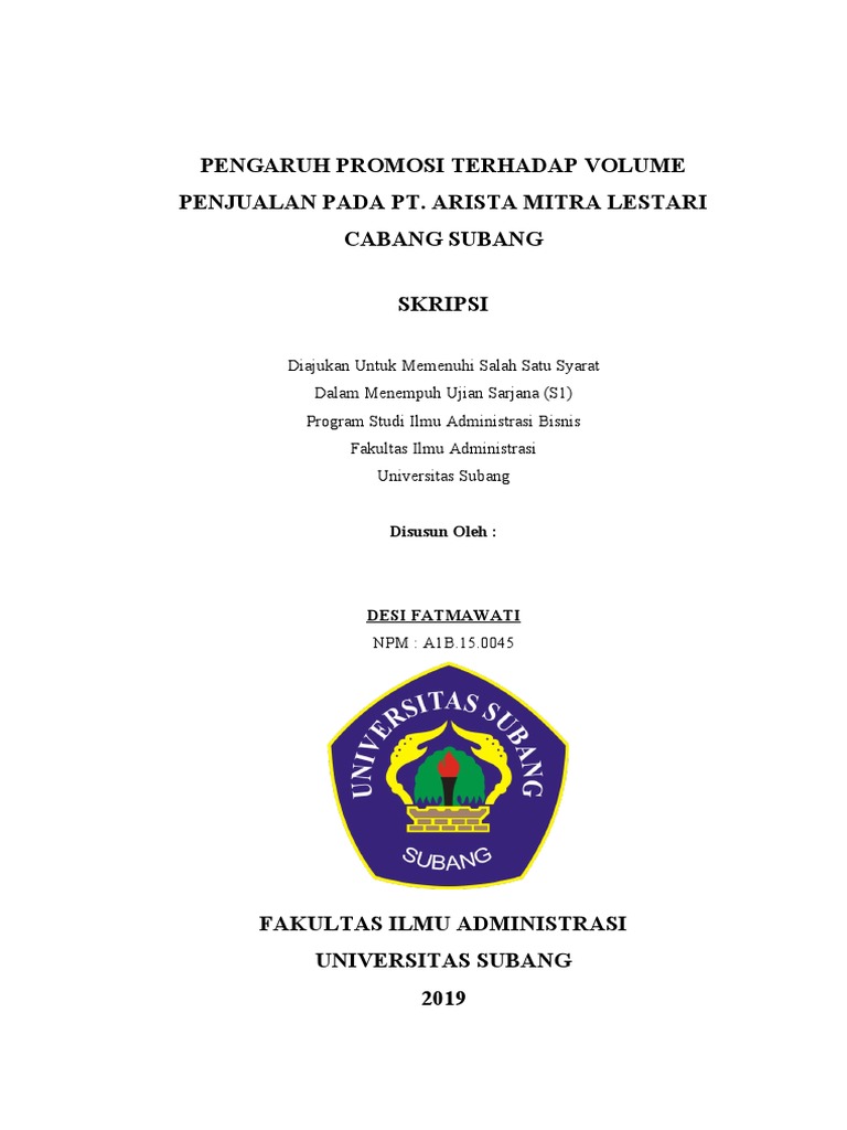 Contoh Cover Skripsi PT Arista Mitra Lestari | PDF | Bisnis