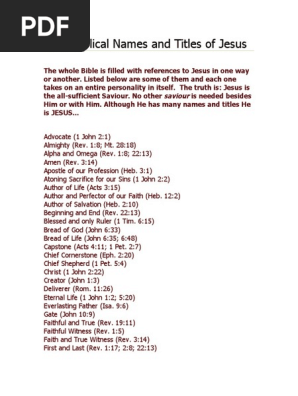 Names Of Jesus With References