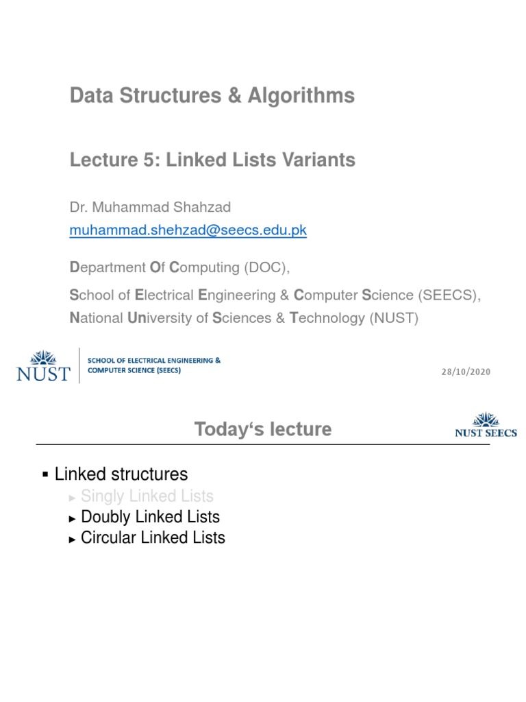 Data Structures & Algorithms: Lecture 5: Linked Lists Variants | PDF | Information Retrieval ...
