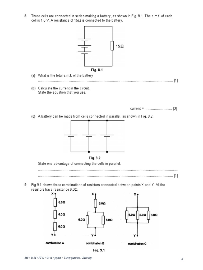 Grade 11 Electricity W.sheet | PDF | Series And Parallel Circuits ...