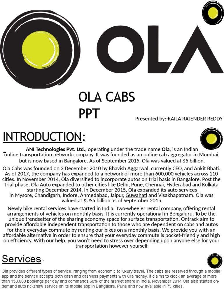 Ola Cabs PPT: Presented by:-KAILA RAJENDER REDDY | PDF | Websites | Web 2.0