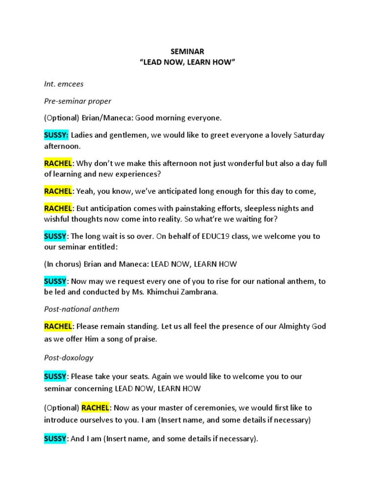 Int. Emcees Pre-Seminar Proper | PDF