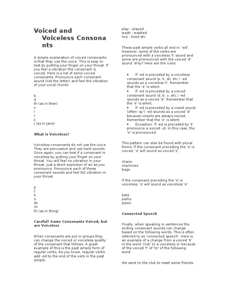 Voiced and Voiceless Consonants Explained | PDF | Consonant | Syllable