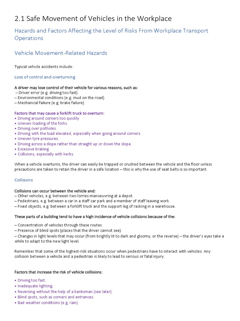 2.1 Safe Movement of Vehicles in The Workplace | PDF | Traffic ...