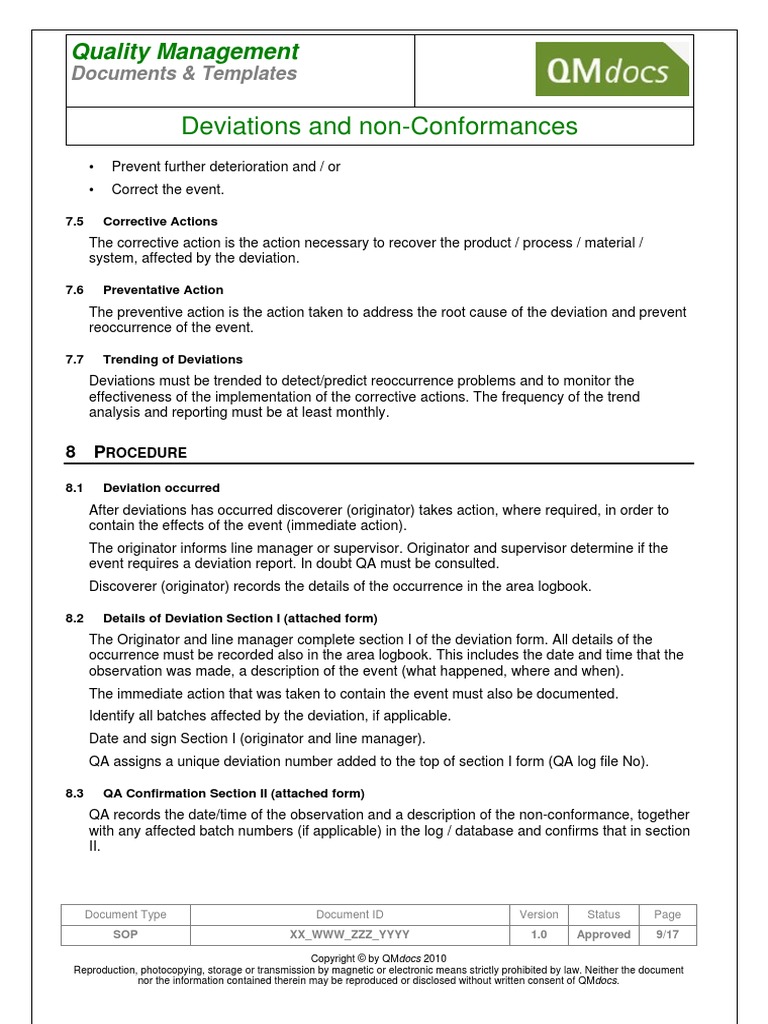 Deviations and Non Conformances SOP PDF | PDF | Business
