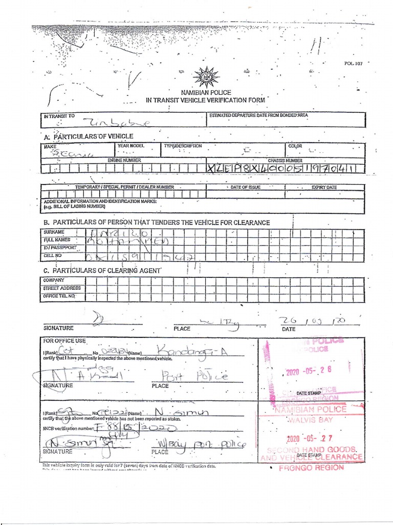 Vehicle Verification Form for Clearance | PDF
