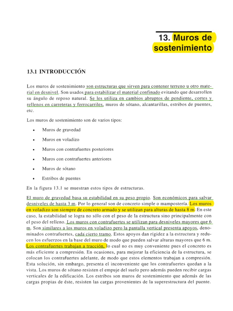 Tipos y Cargas en Muros de Sostenimiento | PDF | Fricción | Hormigón