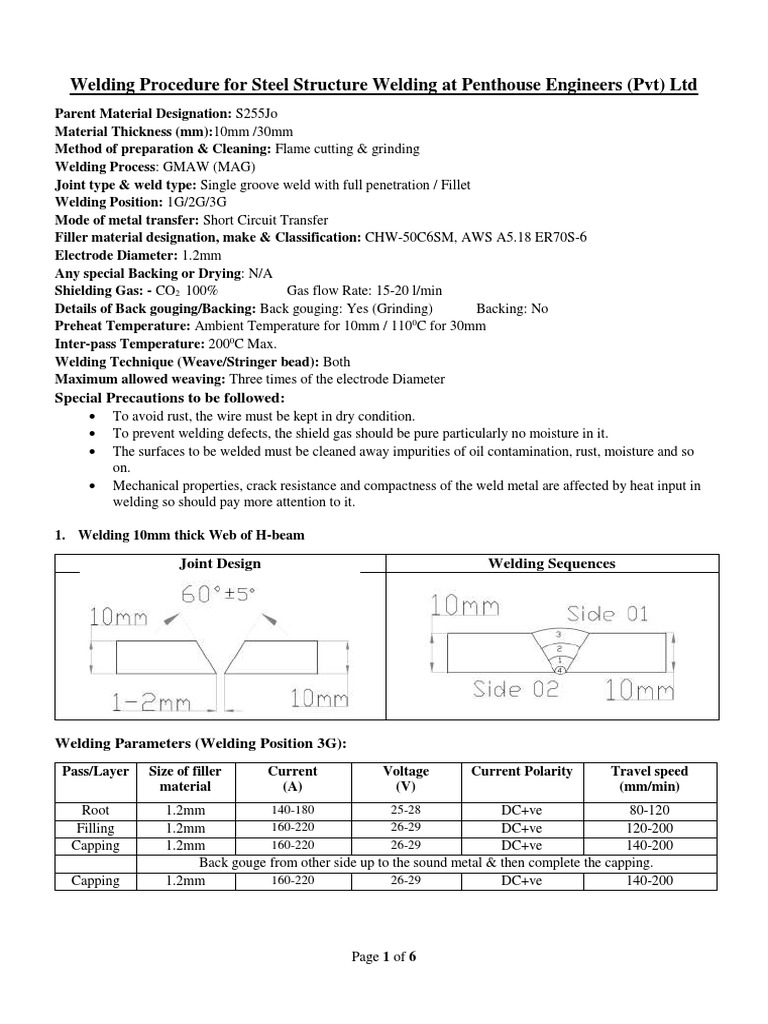 Welding Procedure For Steel Structure Welding | PDF | Joining | Welding