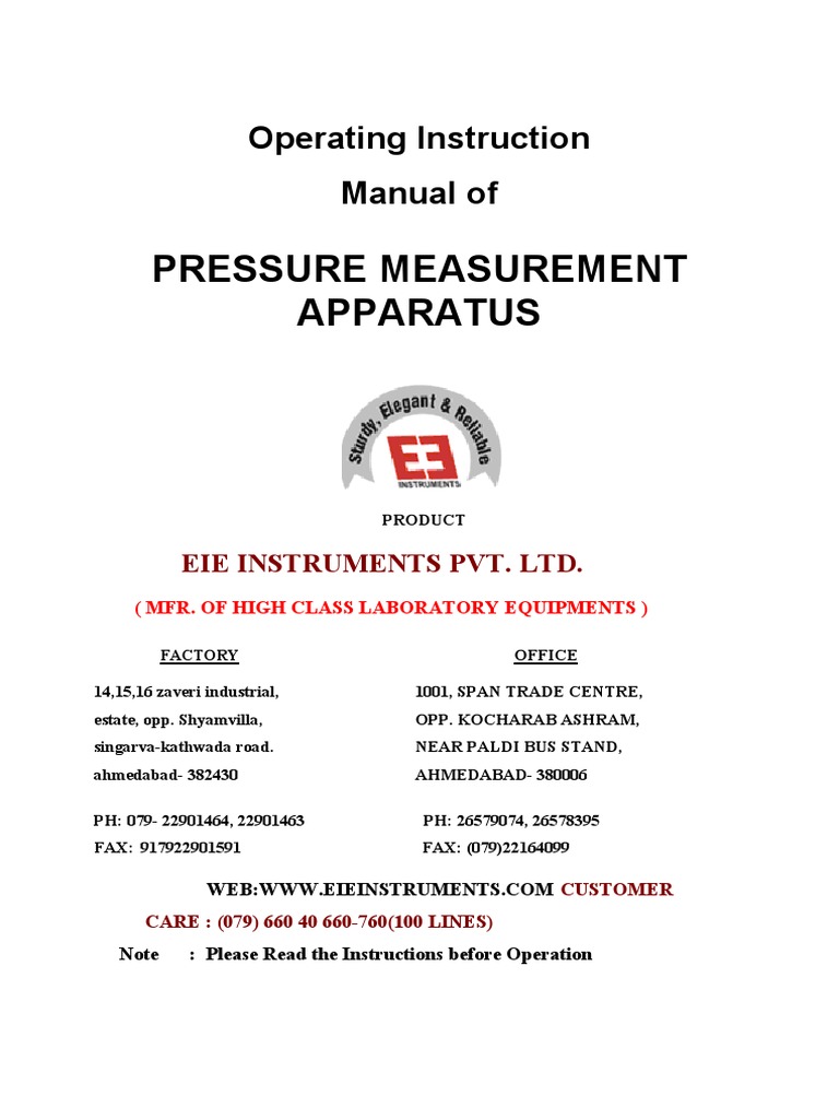 Pressure Measurement Apparatus: Operating Instruction Manual of | PDF | Pressure Measurement ...