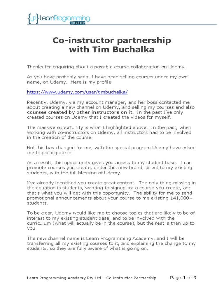 CURRENT - Co Instructor Partnership With Tim Buchalka PDF | PDF | Video ...