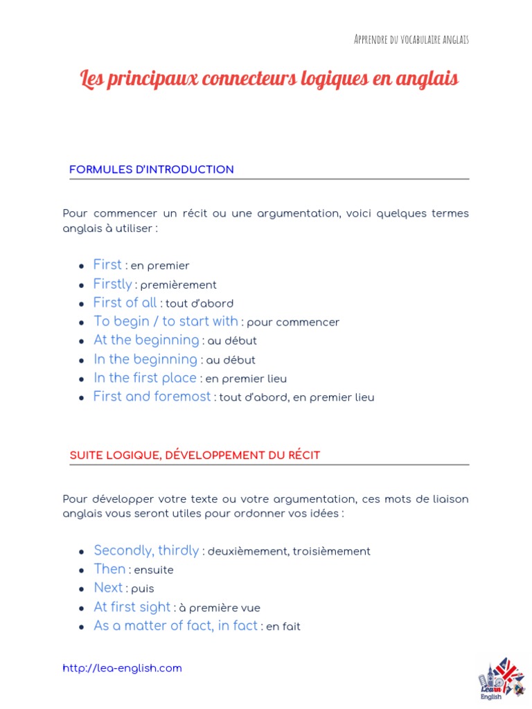 Les Principaux Connecteurs Logique en Anglais | PDF | Arts du langage ...