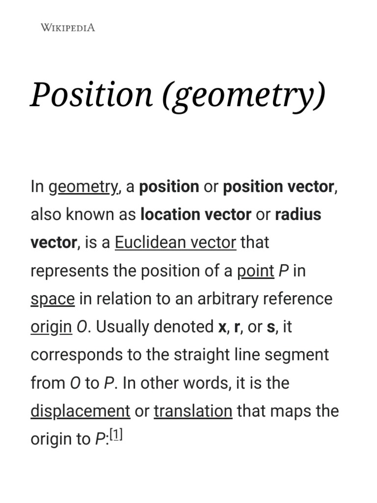 Position (Geometry) - Wikipedia | PDF | Euclidean Vector | Kinematics
