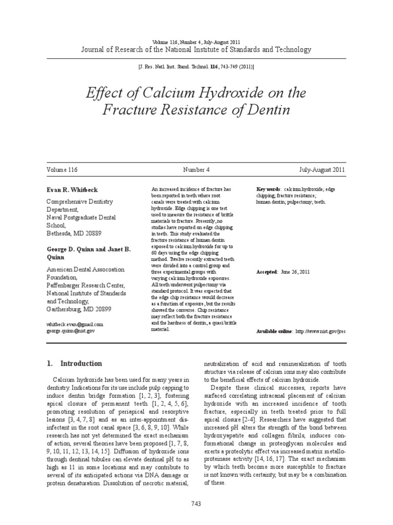 Effect of Calcium Hydroxide On The Fracture Resistance of Dentin | PDF ...