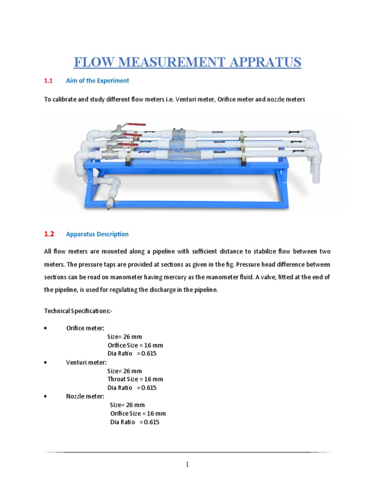 Flow Measurement Appratus: Aim of The Experiment | PDF | Flow ...