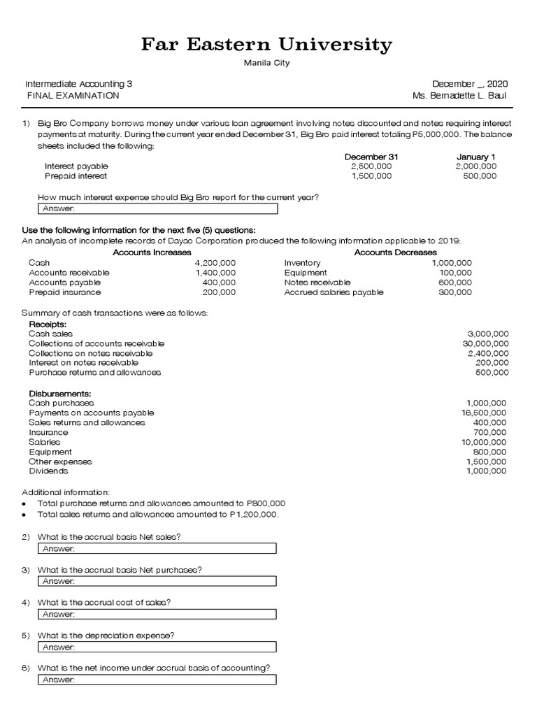 Act1111 Final Exam | PDF | Expense | Cost Of Goods Sold