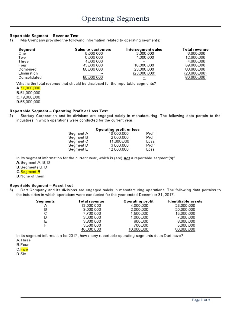 Operating Segments and Revenue Tests | PDF | Business | Business Economics