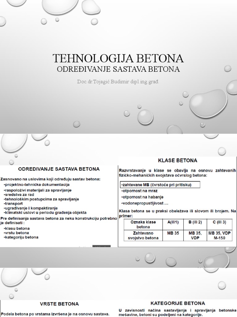 Određivanje Sastava Betona Tehnologija Betona | PDF