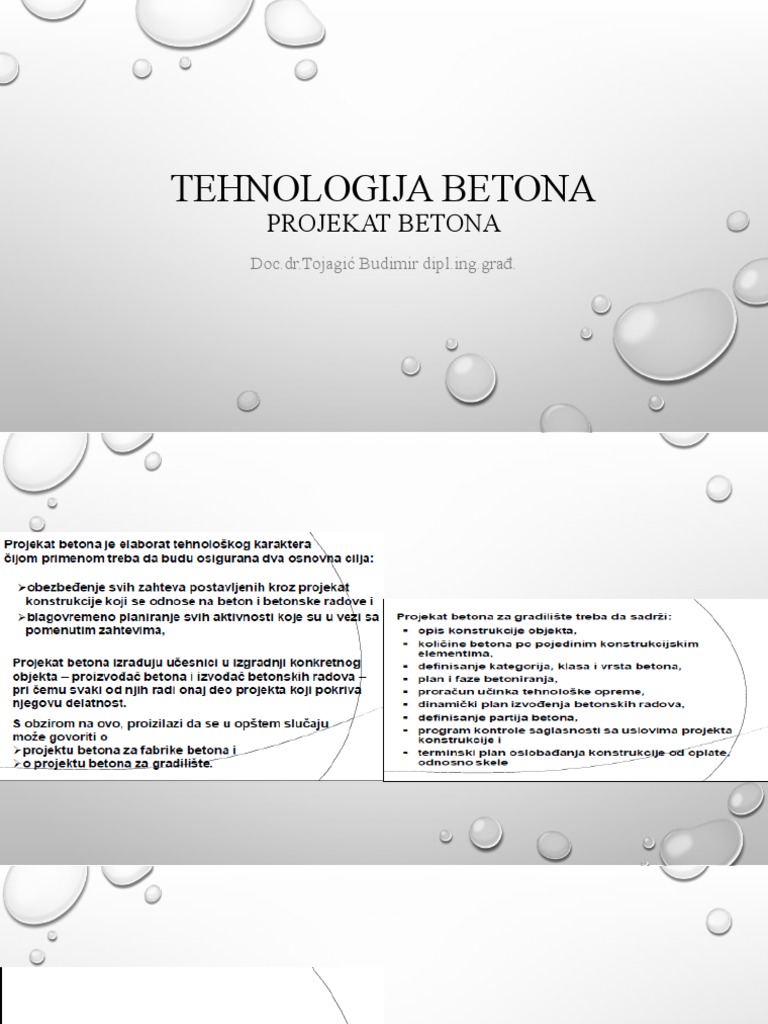 Projekat Betona Tehnologija Betona | PDF