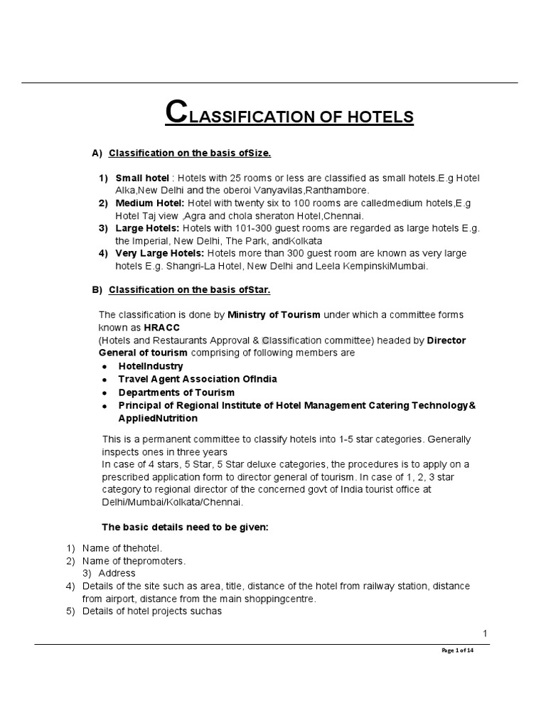 Classification of Hotels | PDF | Hotel | Condominium