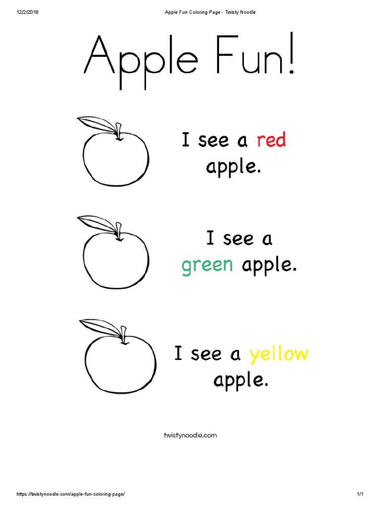 Apple Fun Coloring Page - Twisty Noodle | PDF