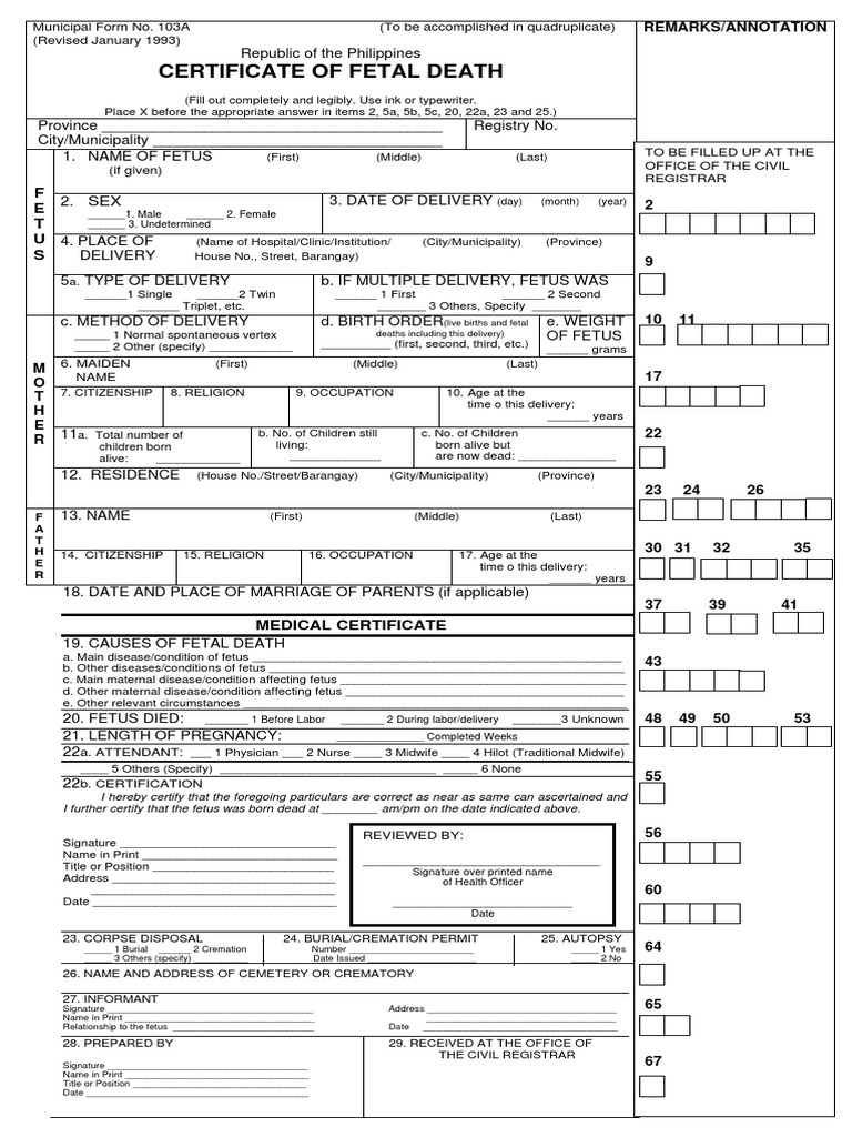 Certificate of Fetal Death (COFD) | PDF | Fetus | Human Development