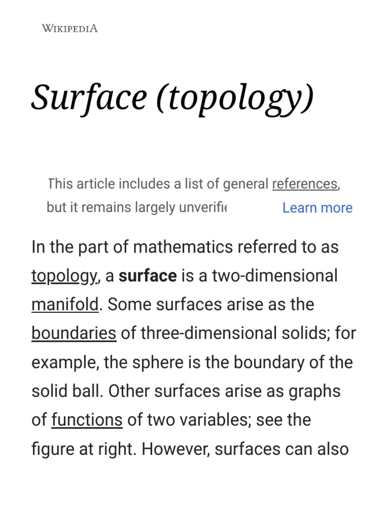 Surface (Topology) - Wikipedia | PDF | Manifold | Topology