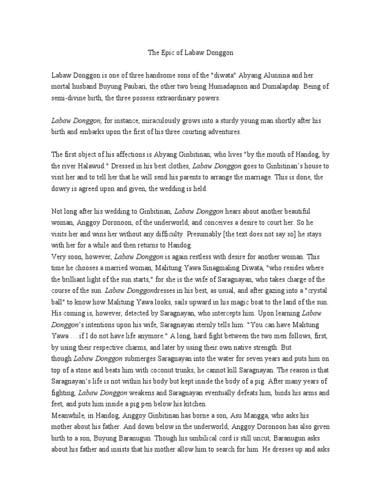 The Epic of Labaw Donggon | PDF