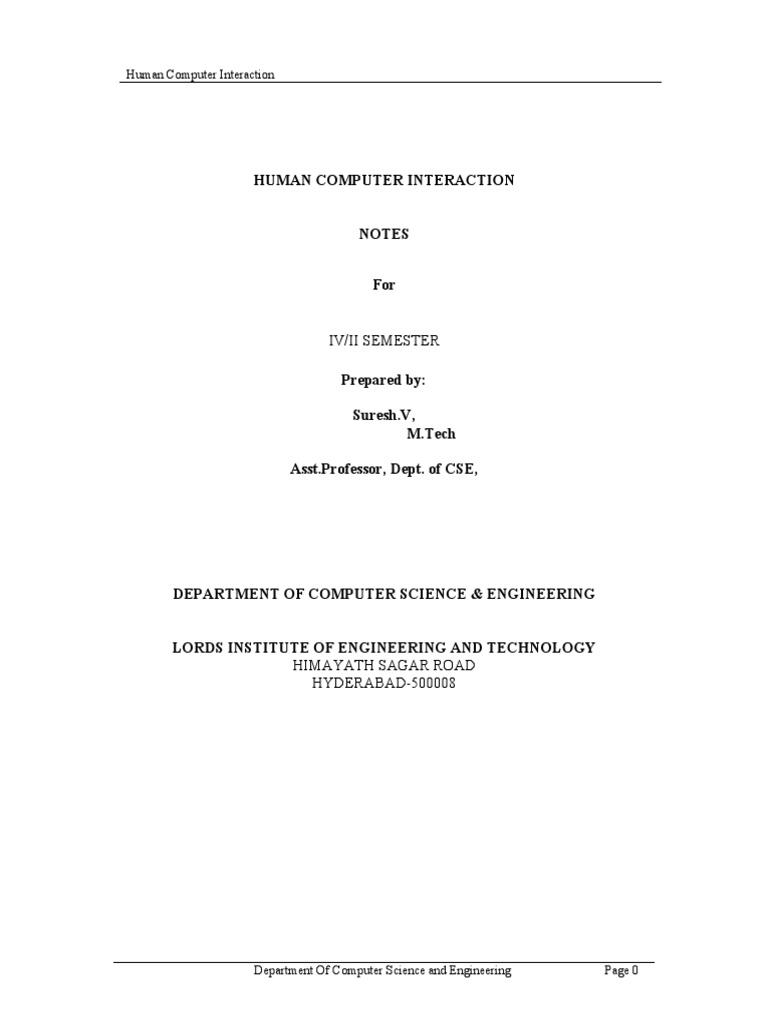 Human Computer Interaction: Iv/Ii Semester | PDF | Human–Computer ...