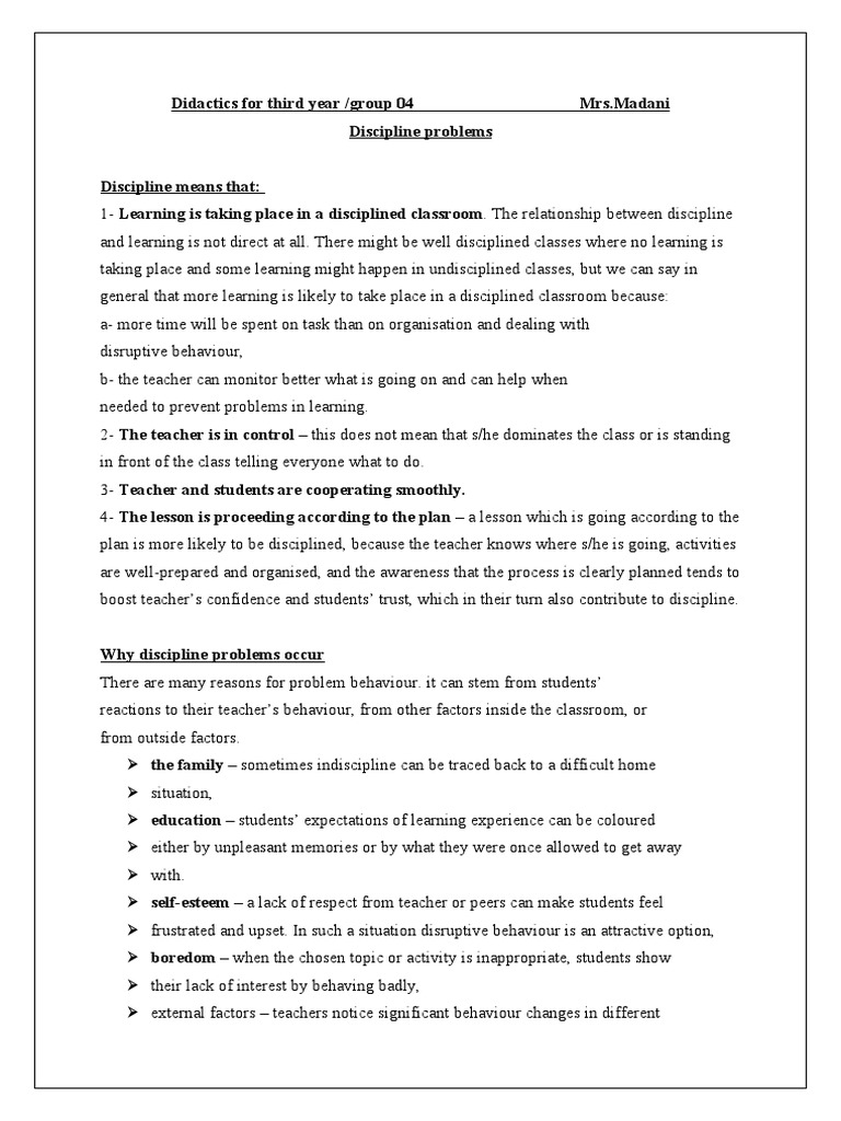Discipline Problems 01 | PDF | Classroom | Teachers