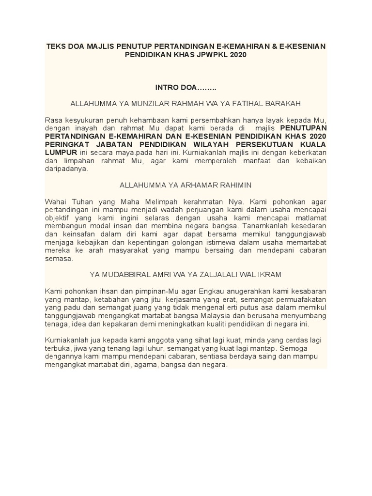 Teks Doa Majlis Penutup Pertandingan e | PDF