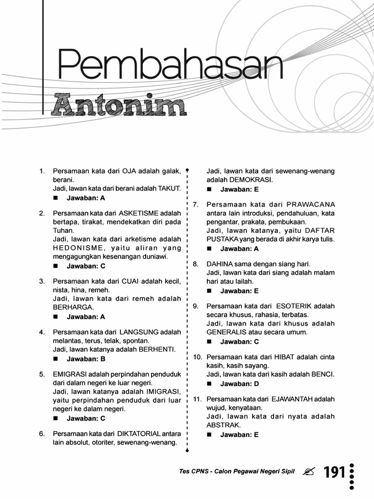Pembahasan Soal Antonim Part 3 PDF | PDF