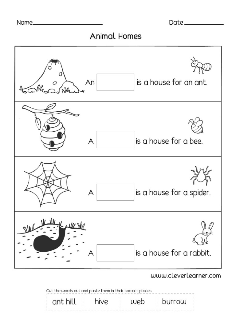 Animal Homes Kindergarten Printables 01 PDF | PDF