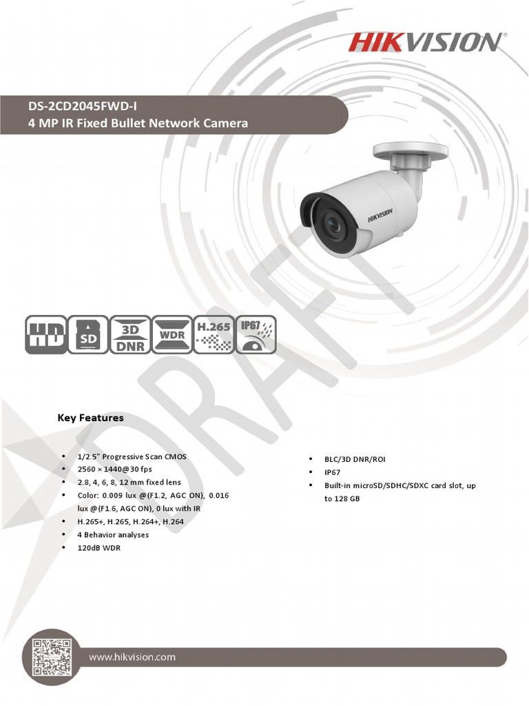 DS-2CD2045FWD-I 4 MP IR Fixed Bullet Network Camera: Key Features | PDF | Camera Lens | Digital ...