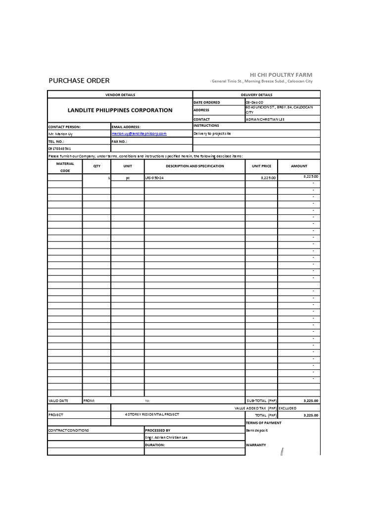 Purchase Order: Landlite Philippines Corporation | PDF | Economies ...