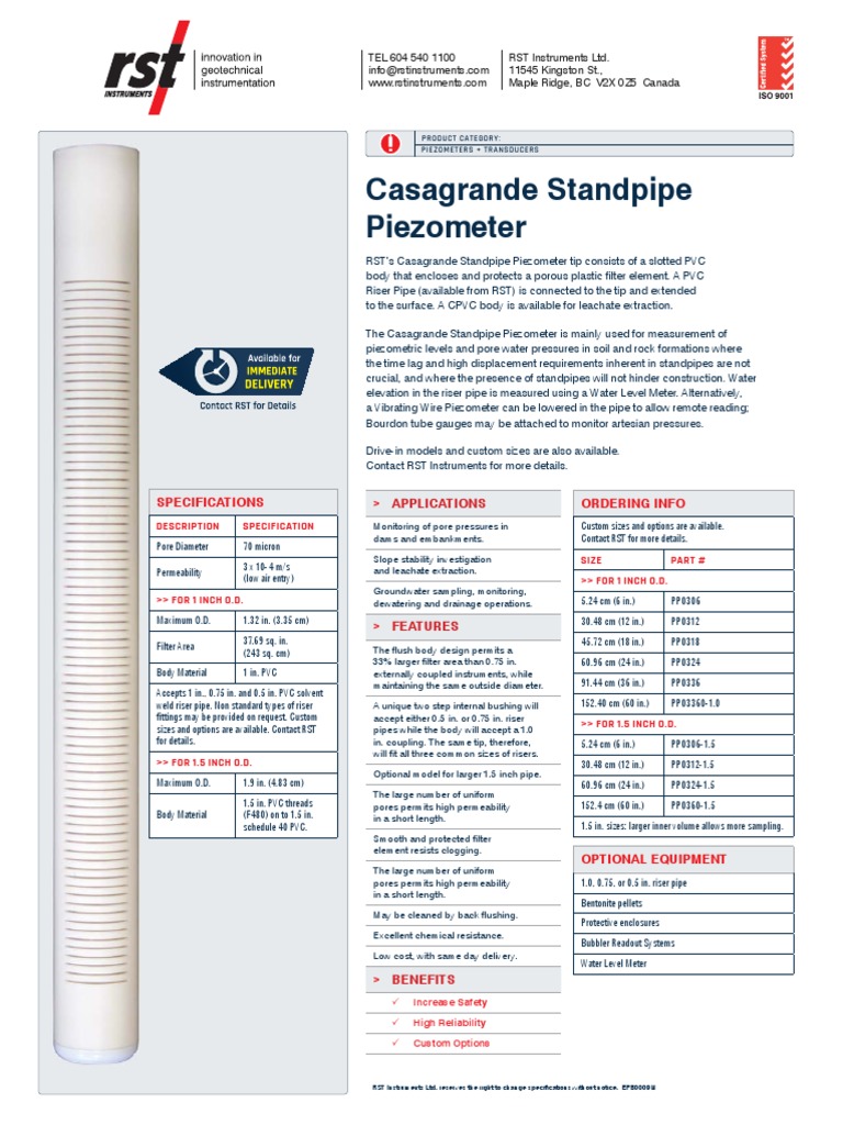 Casagrande Standpipe Piezometer Guide | PDF | Pipe (Fluid Conveyance ...