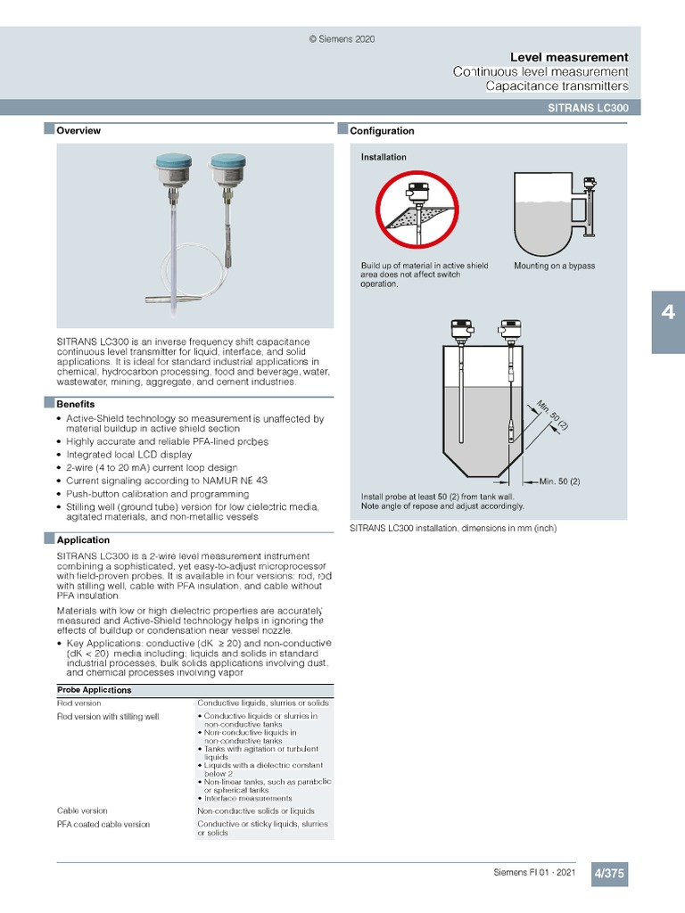 SITRANS LC300 (Capacitane Level Transmitter) | PDF
