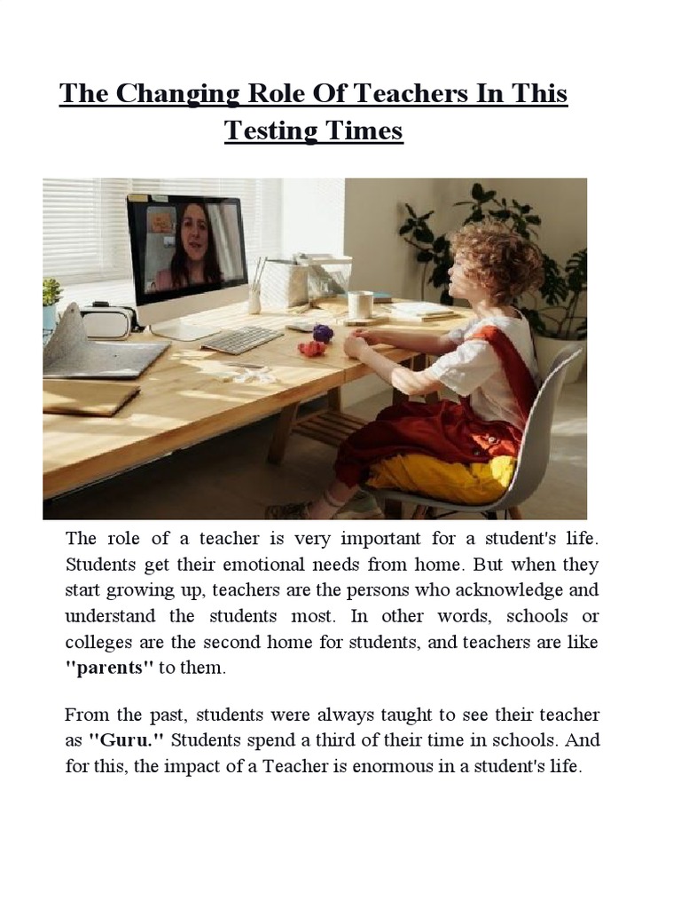 The Changing Role of Teachers in This Testing Times - EduVue | PDF ...