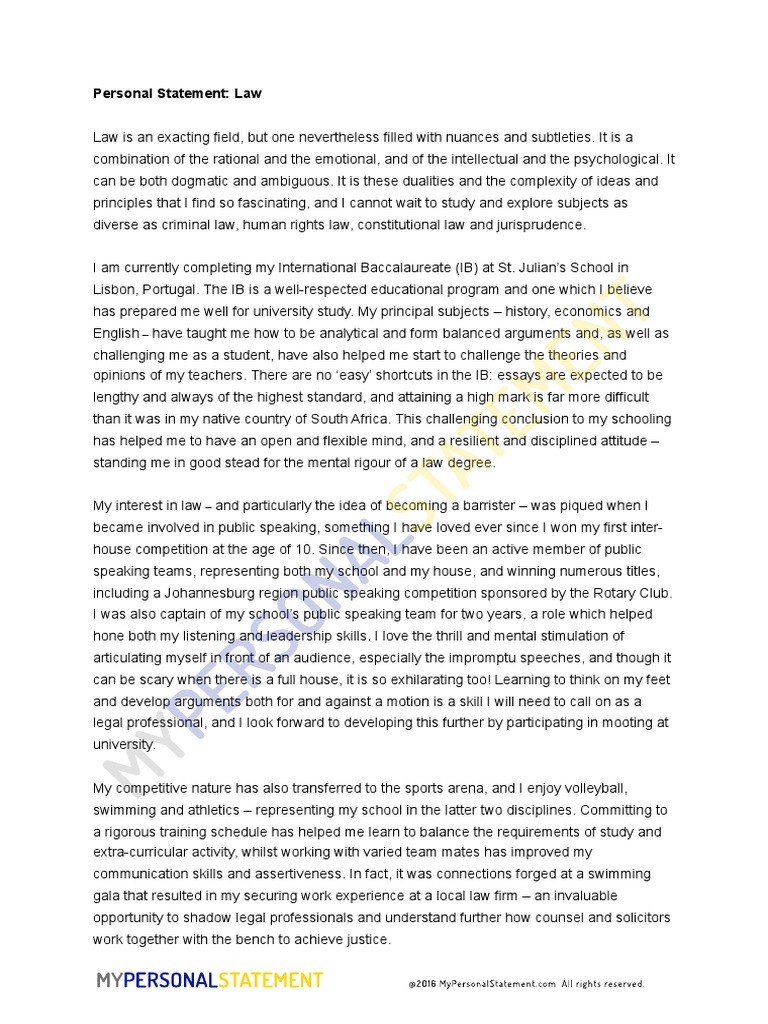 Sample Personal Statement - Law | PDF | Psychology | Cognition