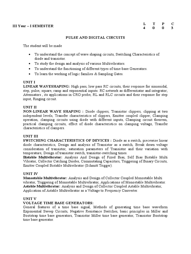3-1 Syllabus R16-Pulse and Digital Circuits | PDF | Electronic Circuits ...