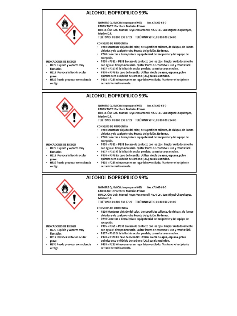 Etiqueta Alcohol Isopropilico Porrones | PDF