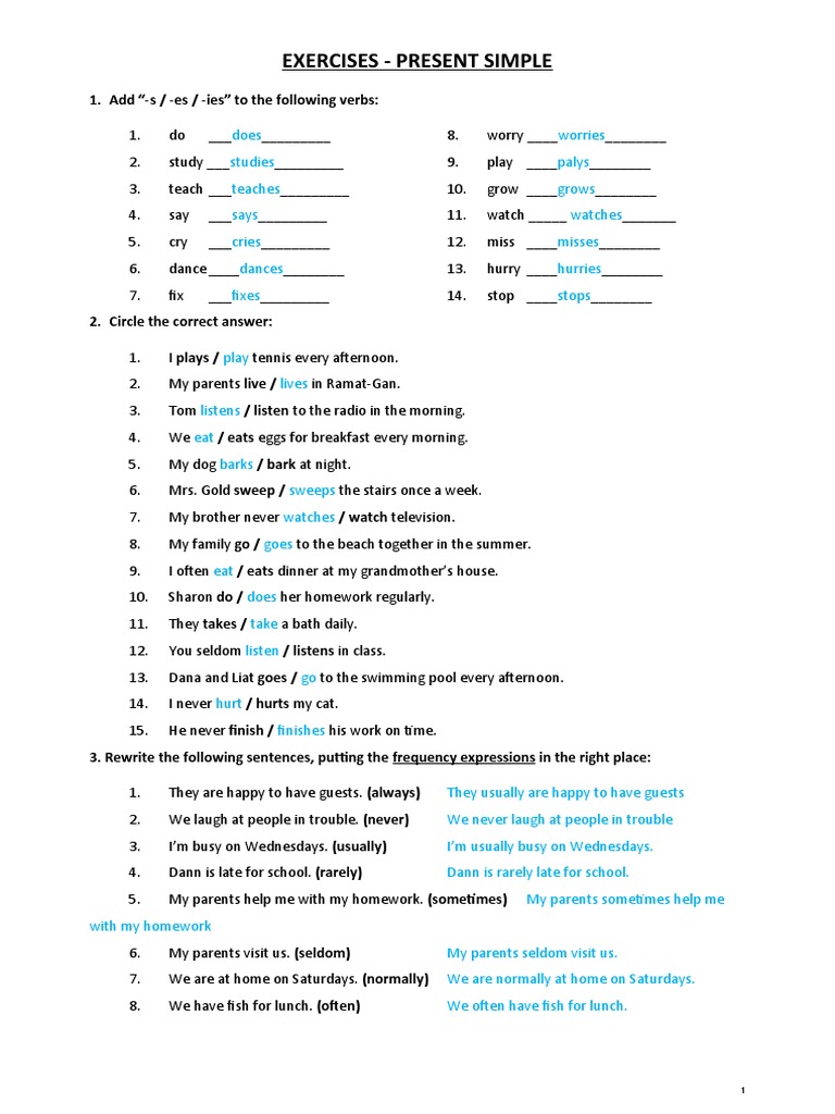 Ejercicios Repaso - (Tema - Presente Simple) | PDF