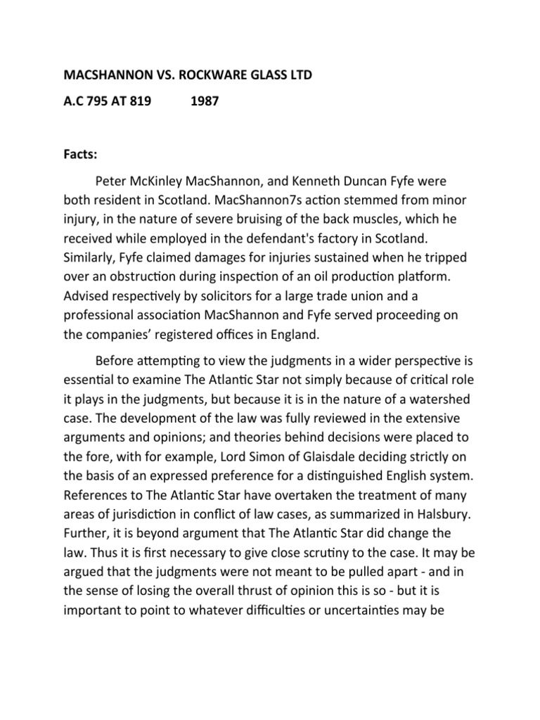 Macshannon vs. Rockware Glass LTD A.C 795 AT 819 1987 | Download Free ...